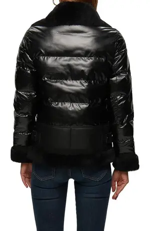 Gorski Quilted Jacket With Genuine Shearling Trim - Black/black