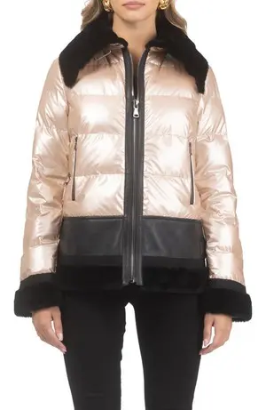Gorski Quilted Jacket With Genuine Shearling Trim - Rose Gold/black