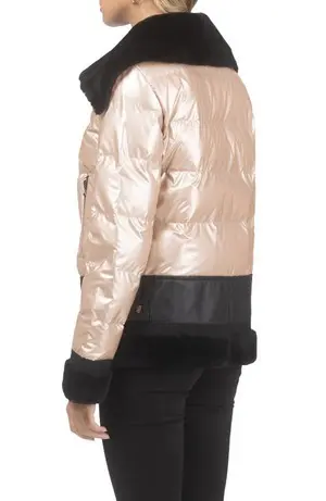 Gorski Quilted Jacket With Genuine Shearling Trim - Rose Gold/black