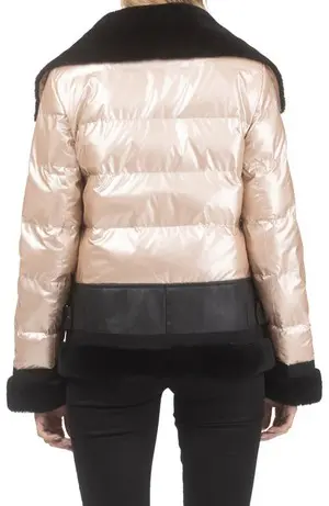 Gorski Quilted Jacket With Genuine Shearling Trim - Rose Gold/black