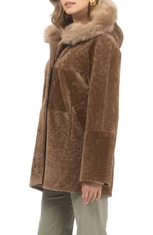 Gorski Reversible Textured Genuine Shearling Parka With Genuine Shearling Trim