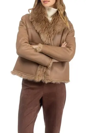 Gorski Genuine Shearling Reversible Jacket - Dark Camel