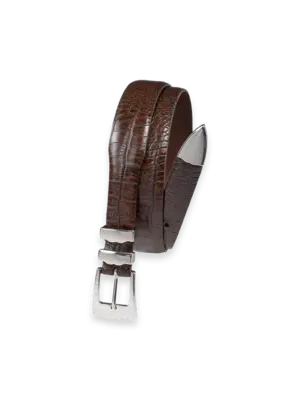 PAUL FREDRICK Crocodile Embossed Belt With Metal Keeper And Tip - Cognac