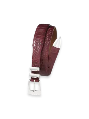 PAUL FREDRICK Crocodile Embossed Belt With Metal Keeper And Tip - Cordovan