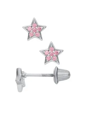 MIA BELLE GIRLS Sparkly Star Sterling Silver Stud Earrings - Metallic Silver
