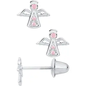MIA BELLE GIRLS Angel Stud Earrings - Metallic Silver