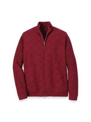 PAUL FREDRICK Cotton Full Zip Mock Neck Sweater Jacket - Burgundy
