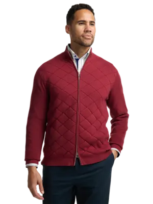 PAUL FREDRICK Cotton Full Zip Mock Neck Sweater Jacket - Burgundy