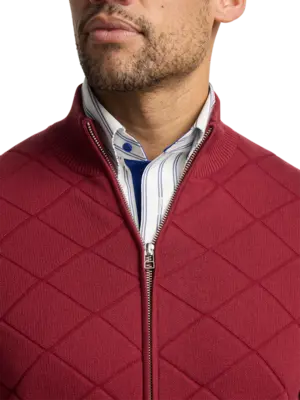 PAUL FREDRICK Cotton Full Zip Mock Neck Sweater Jacket - Burgundy