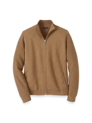 PAUL FREDRICK Cotton Full Zip Mock Neck Sweater Jacket Camel