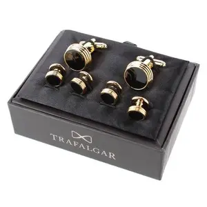 Trafalgar Xaviar Ring Detailed Circular Cufflink Stud Set