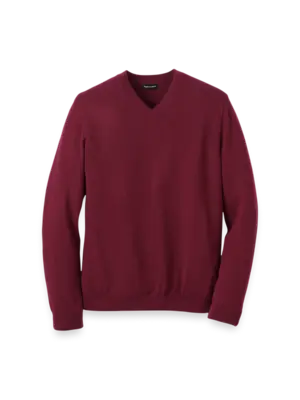 PAUL FREDRICK Washable Merino Wool V-neck Sweater - Burgundy