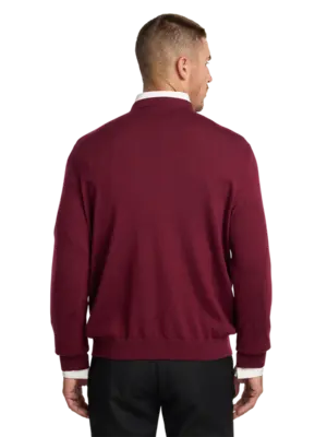 PAUL FREDRICK Washable Merino Wool V-neck Sweater - Burgundy