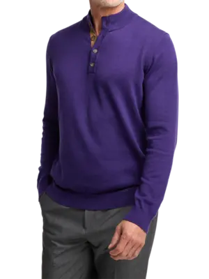 PAUL FREDRICK Supima Cotton Four-button Mock Neck Sweater - Plum
