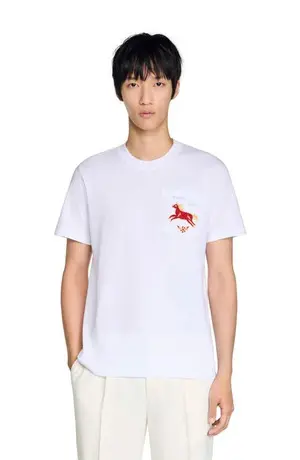 Sandro Embroidered Horse Cotton T-shirt - White