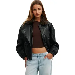COTTON ON Faux Leather Darcy Bomber - Black