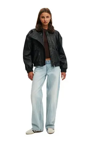 COTTON ON Faux Leather Darcy Bomber - Black