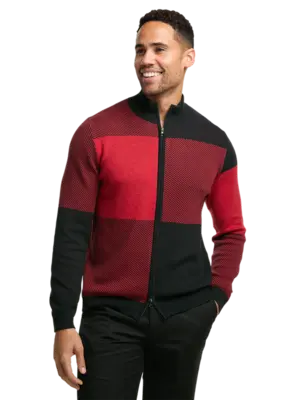 PAUL FREDRICK Cotton Full Zip Mock Neck Sweater