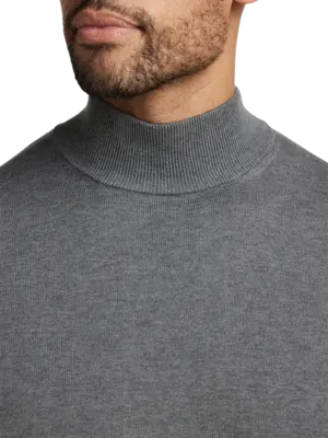 PAUL FREDRICK Mock Neck Supima Cotton Sweater - Medium Grey