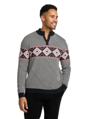 PAUL FREDRICK Cotton 4-button Mock Neck Pullover