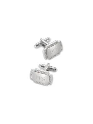 PAUL FREDRICK Crystal Border Engravable Cufflinks - Silver