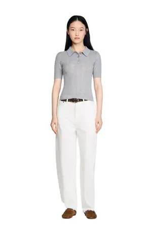 Sandro Pointelle Polo-neck Wool Sweater - Grey
