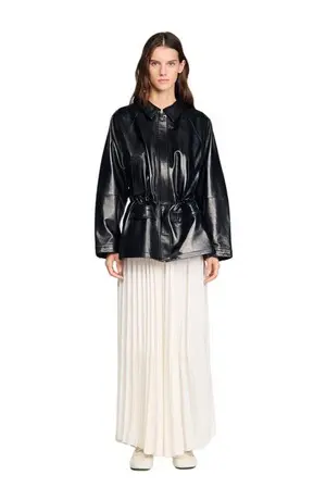 Sandro Loose-fit Lambskin Leather Jacket - Black