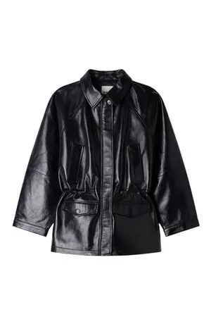 Sandro Loose-fit Lambskin Leather Jacket