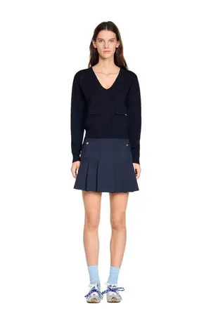 Sandro V-neck Wool Jumper - Navy Blue