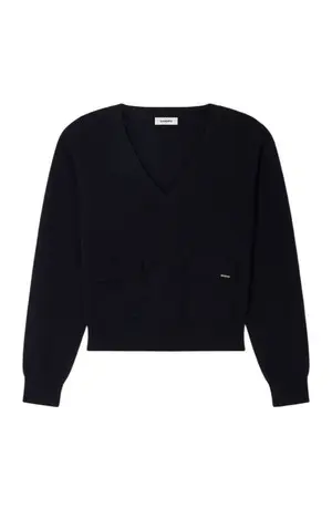 Sandro V-neck Wool Jumper - Navy Blue