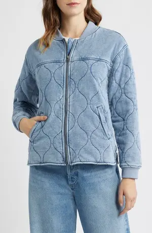 CITY BLUES Quilted Denim Bomber Jacket