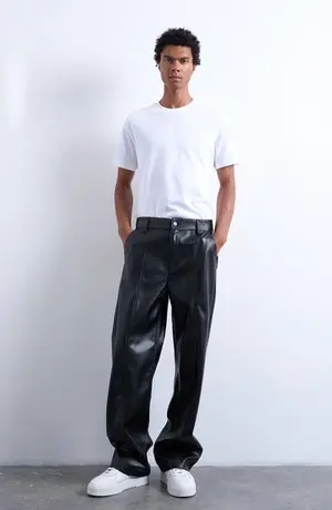 Topman Baggy Fit Faux Leather Trousers