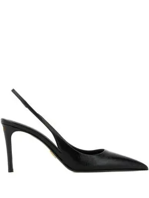 Prada Leather Heeled Slingback Pumps - Black