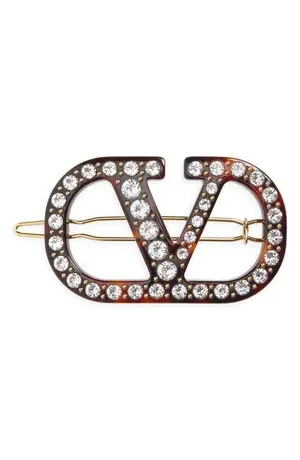 Valentino Garavani Vlogo Signature Crystal Barrette - Silver Multi