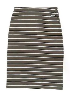 ROTATE BY BIRGER CHRISTENSEN Striped Fitted Midi Skirt With Logo Patch - Green
