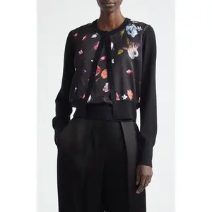 Erdem Floral Satin And Merino Wool Cardigan - Dutch Flower Painting Black