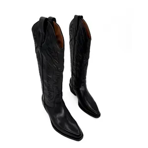 AMIE RAFA Mona Leather Western Boots - Black