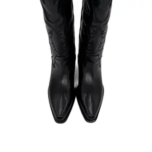 AMIE RAFA Mona Leather Western Boots - Black