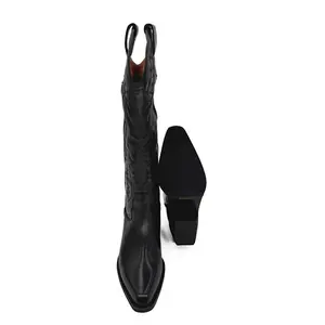 AMIE RAFA Mona Leather Western Boots - Black