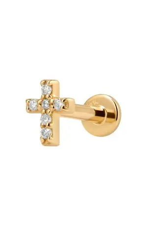 MADE BY MARY 14k Diamond Cross Stud Earring - 14k Solid Gold
