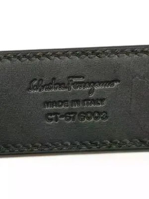FERRAGAMO Textured Leather Belt With Silver-tone Buckle - Black