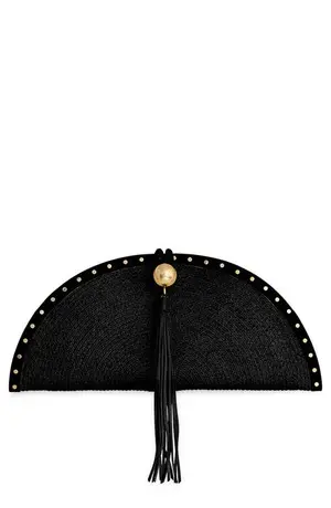 Rebecca Minkoff Studded Half Moon Straw Clutch - Black