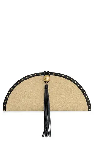 Rebecca Minkoff Studded Half Moon Straw Clutch - Light Natural/black