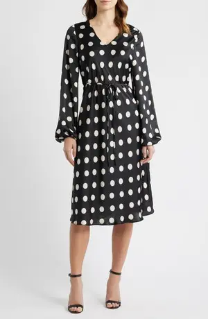 Sam Edelman Dot Long Sleeve Midi Dress