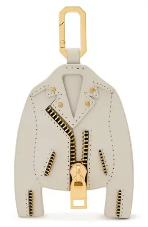 ALLSAINTS Dalby Leather Jacket Keyring - Ivory White/gold