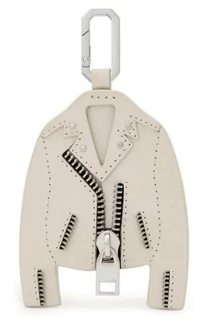 ALLSAINTS Dalby Leather Jacket Keyring - Ivory White/silver
