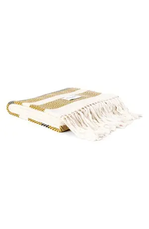 ETTITUDE Luxe Stripe Throw Blanket - Natural & Brass