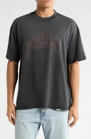 REPRESENT Embellished Stud Logo Cotton Graphic T-shirt - Stained Black