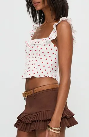 Princess Polly Polka Dot Ruffle Trim Crop Tank