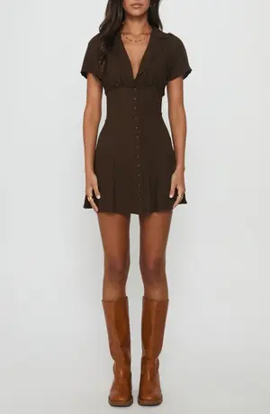 Princess Polly Pique Mini Shirt Dress - Brown